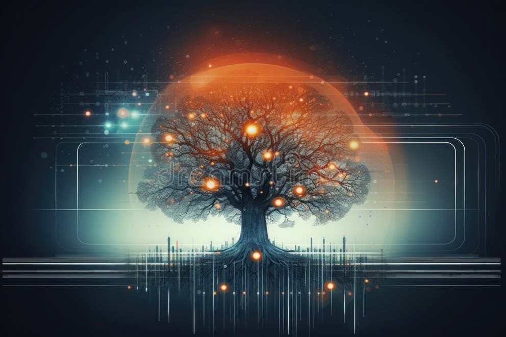 Digital Tree with Glowing Branches. Generative AI Stock Illustration ...