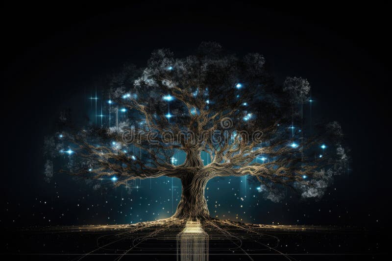 Digital Tree with Glowing Branches. Generative AI Stock Illustration ...