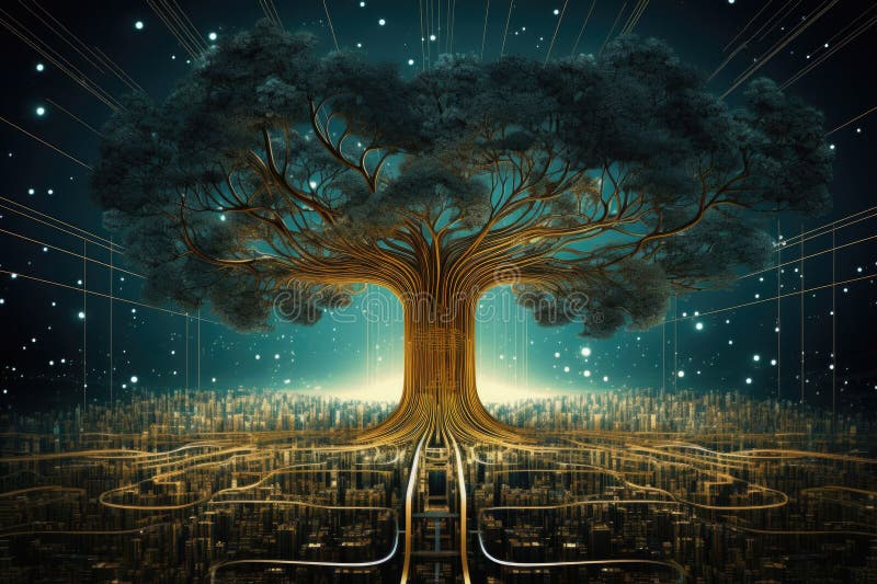 Digital Tree with Glowing Branches. Generative AI Stock Photo - Image ...