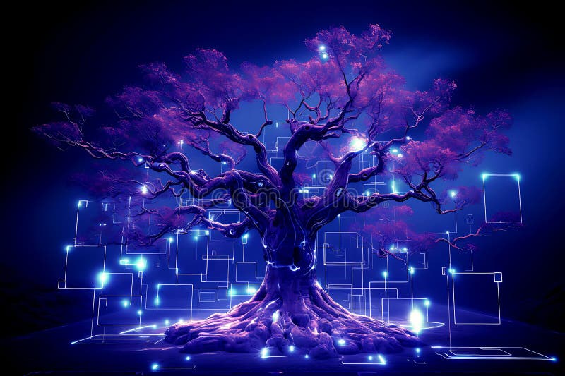Digital Tree with Glowing Connection Lines in Branches. Technology ...