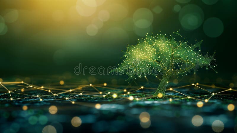A Digital Tree with Glowing Connection Lines in Its Branches, Ai ...