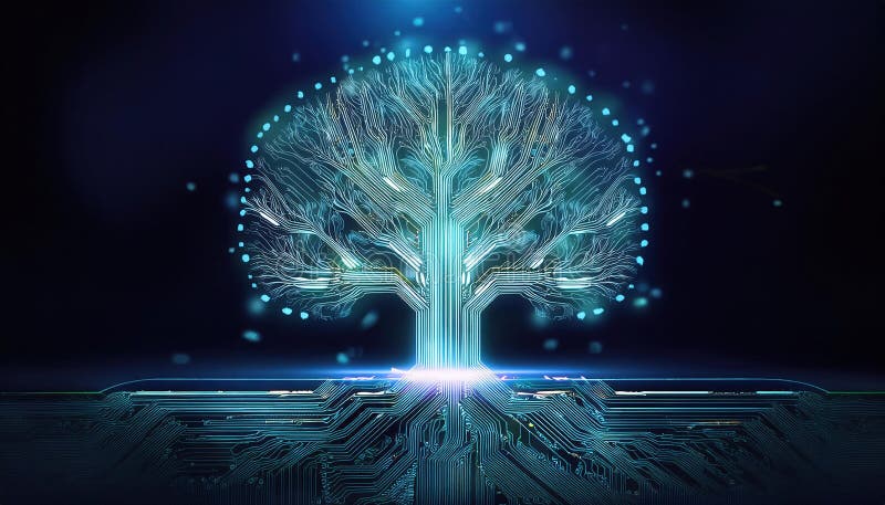Digital Tree with Glowing Roots and Branches Symbolizes Growth and ...