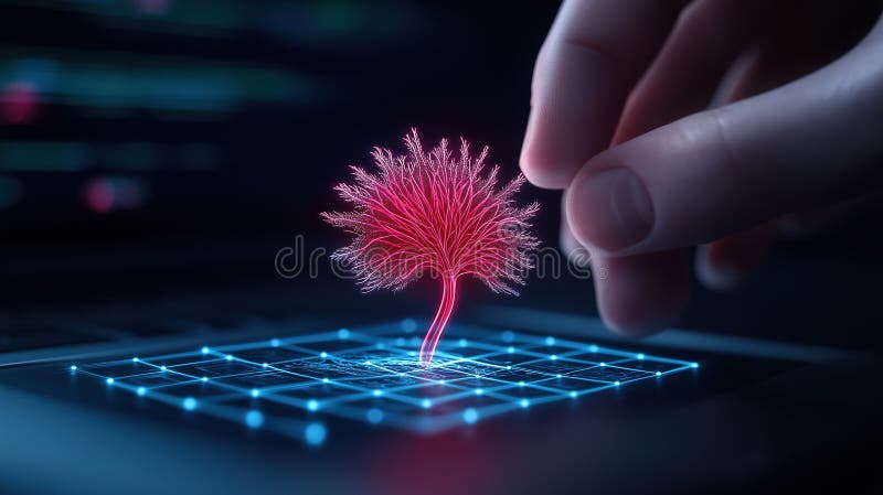 Digital Tree Growing from a Grid in a Futuristic Setting Stock ...