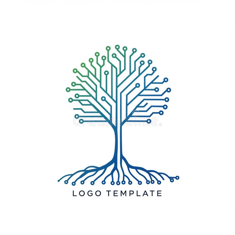 A Digital Tree Illustration Combines Elements of a Circuit Board with a ...