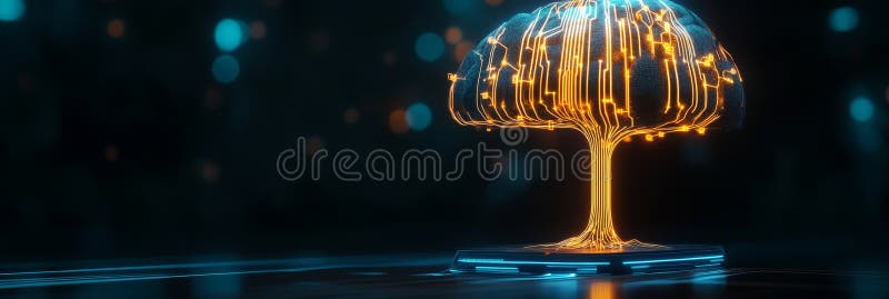 Digital Tree of Innovation Futuristic Tree Glowing Circuits ...