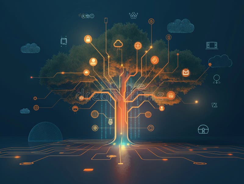 Digital Tree of Knowledge and Connectivity Stock Image - Image of tech ...
