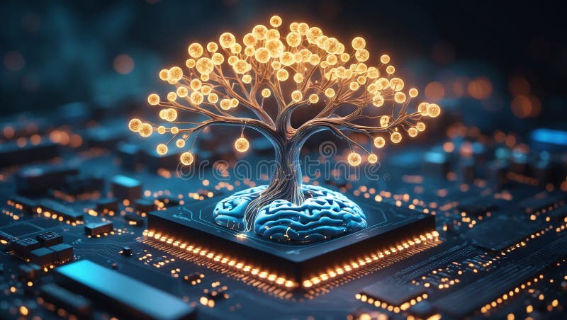 A Digital Tree of Knowledge Growing from an Ai Brain Concept ...