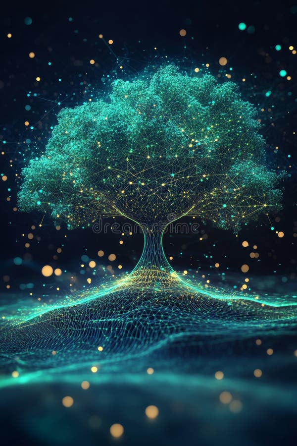 Digital Tree of Life on Abstract Technology Background, Growth Symbol ...