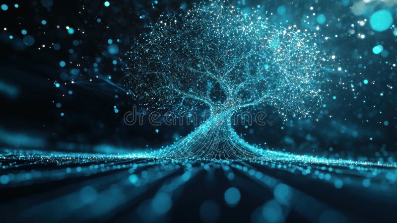 Digital Tree of Life with Glowing Blue Data Connections and Neural ...