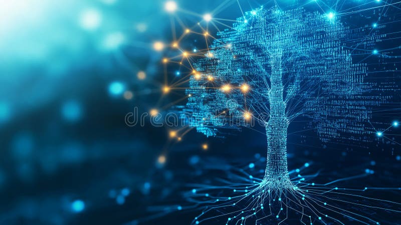 Digital Tree Made of Glowing Data Connections Symbolizes Fusion of ...