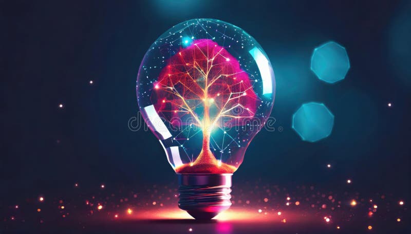 A Digital Tree with Network Branches Glowing Inside a Light Bulb in a ...