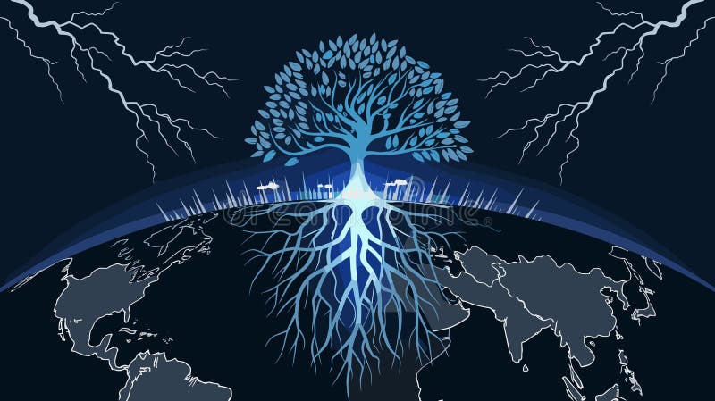 Digital Tree with Roots in Earth, Pulsating with Energy. Stock Vector ...