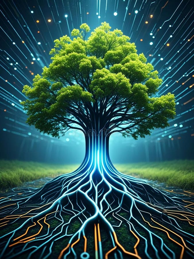 Digital Tree with Roots Resembling Circuit Lines Representing the ...