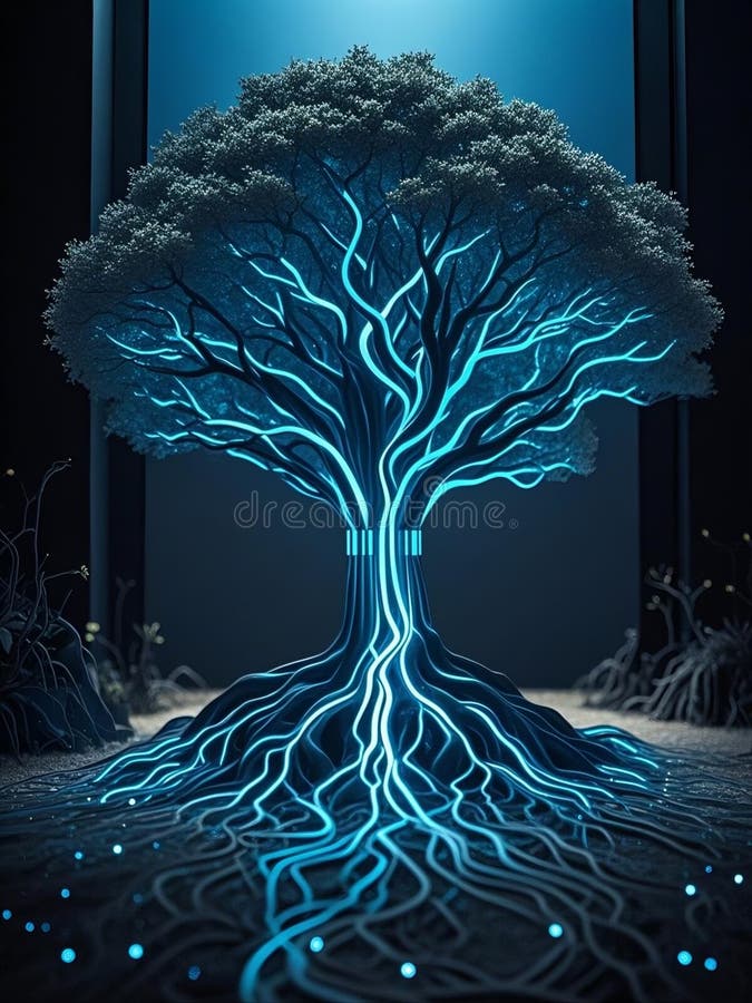 Digital Tree with Roots Resembling Circuit Lines Representing the ...