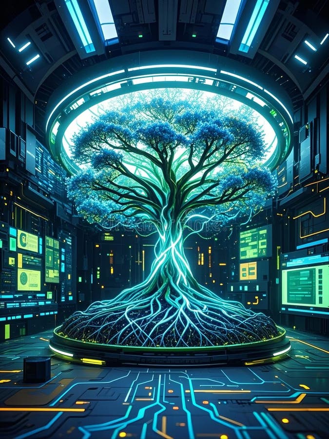 Digital Tree with Roots Resembling Circuit Lines Representing the ...