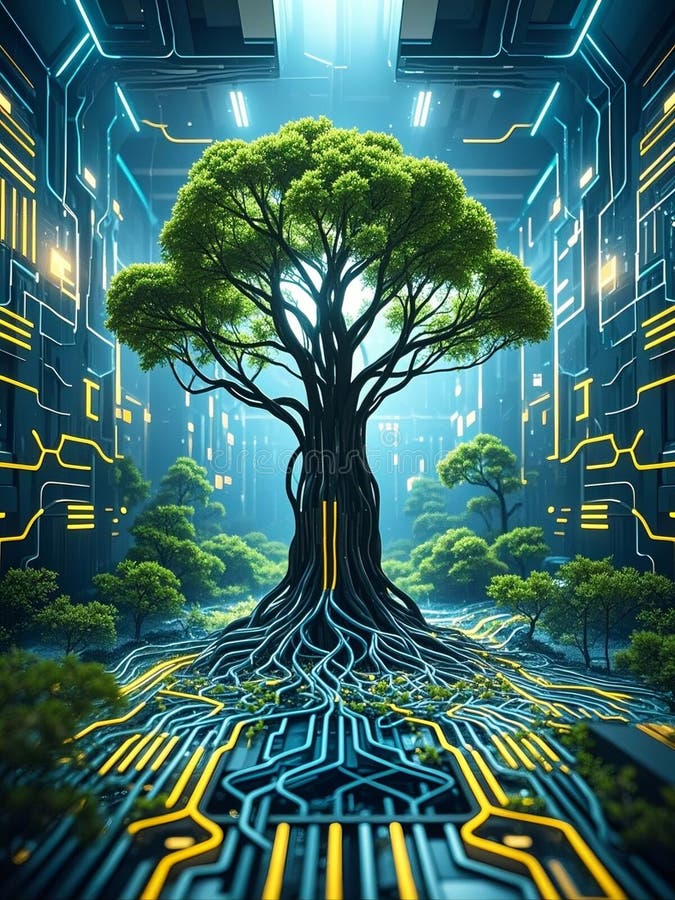 Digital Tree with Roots Resembling Circuit Lines Representing the ...