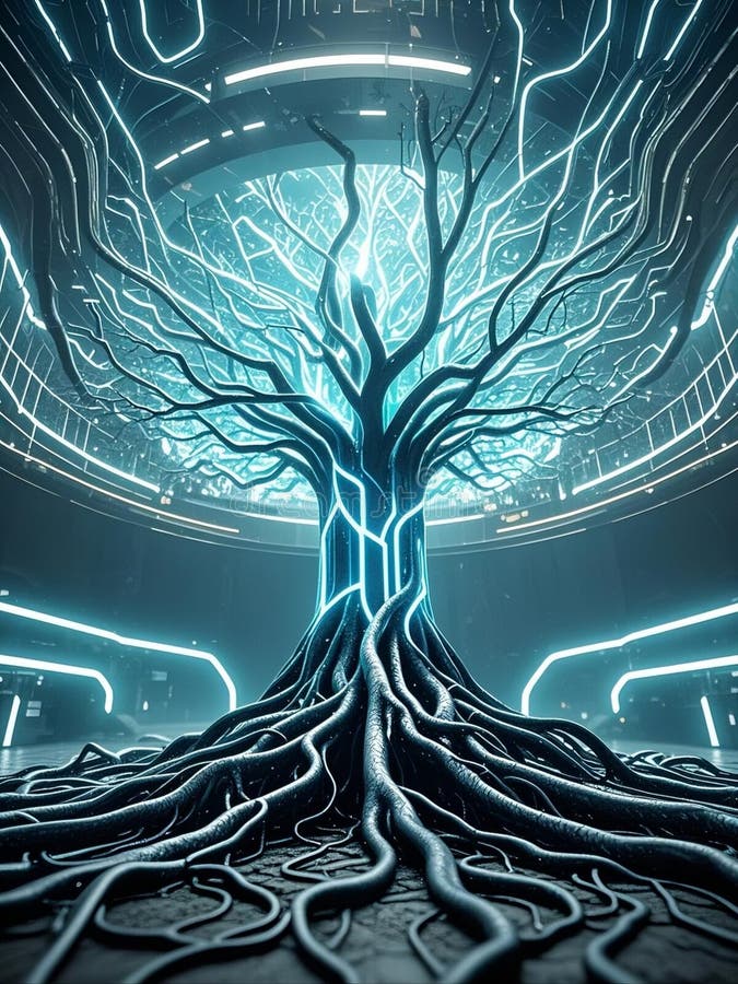 Digital Tree with Roots Resembling Circuit Lines Representing the ...