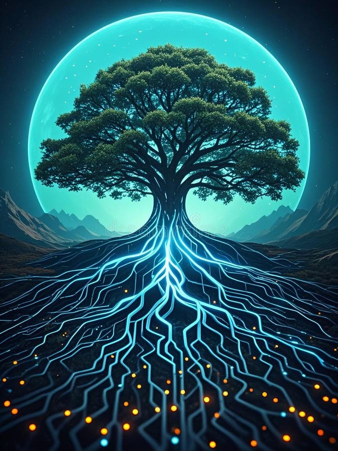 Digital Tree with Roots Resembling Circuit Lines Representing the ...