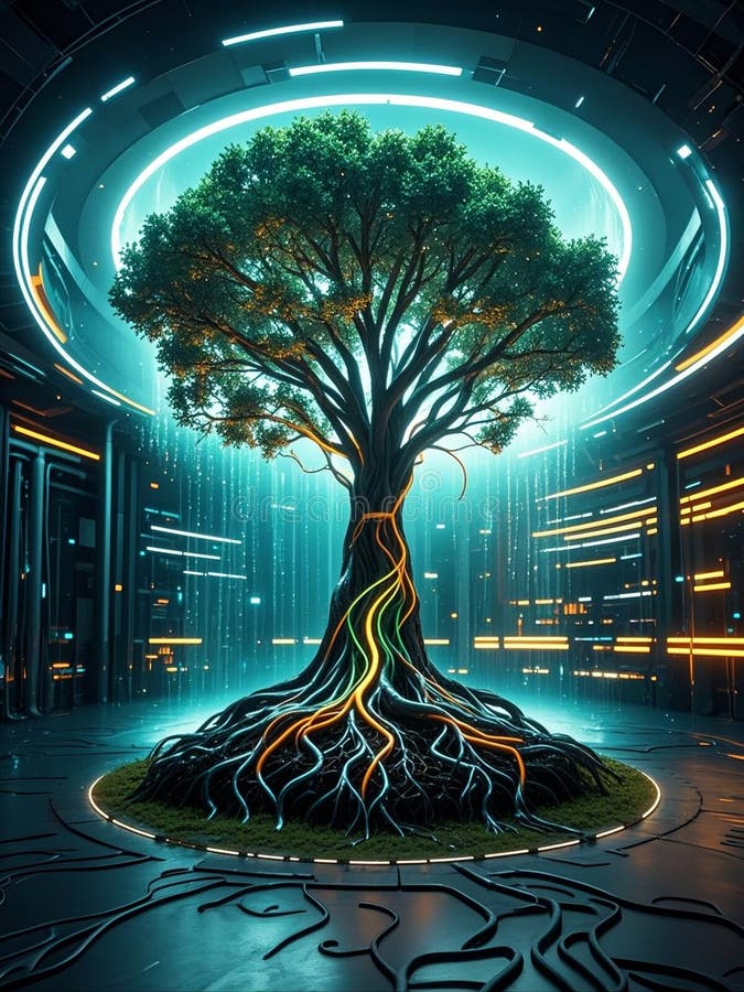 Digital Tree with Roots Resembling Circuit Lines Representing the ...