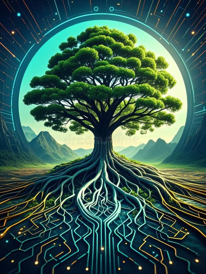 Digital Tree with Roots Resembling Circuit Lines Representing the ...