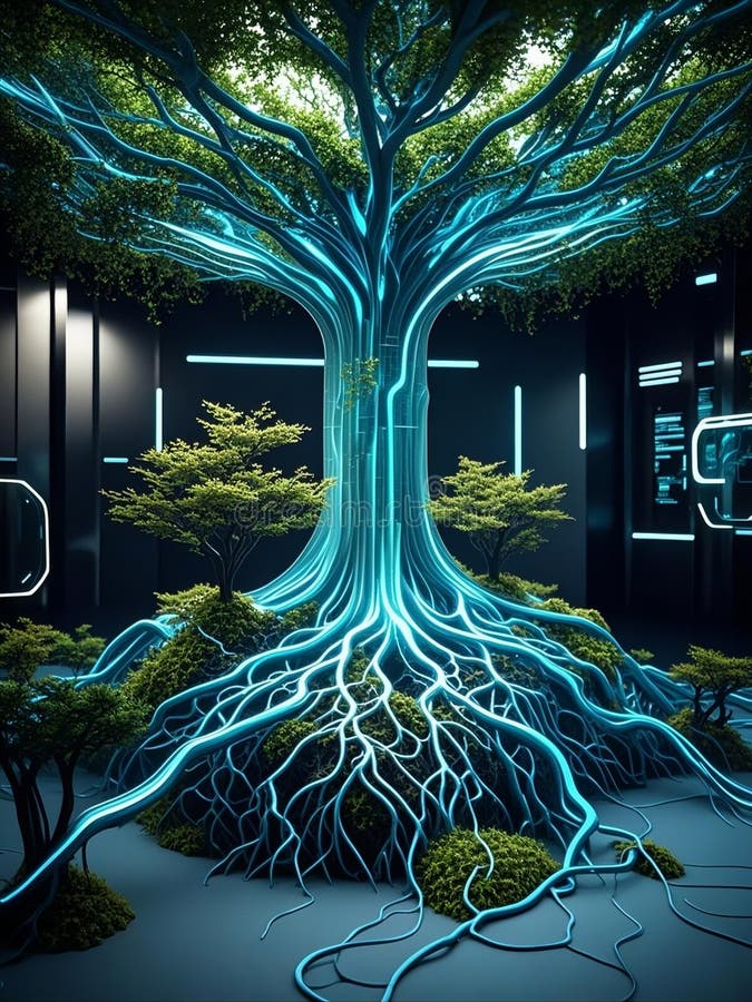 Digital Tree with Roots Resembling Circuit Lines Representing the ...