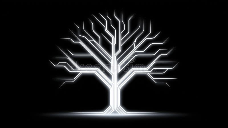 Digital Tree-shaped Circuit Glowing on Black. Technology, Network ...