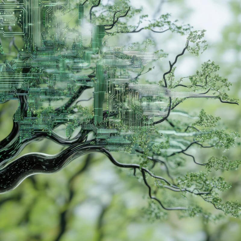 The Digital Tree, Where Nature Meets Technology Stock Illustration ...