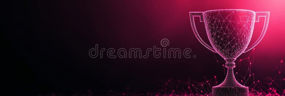 Digital Trophy in Lines and Connected Dots on Technological Red ...