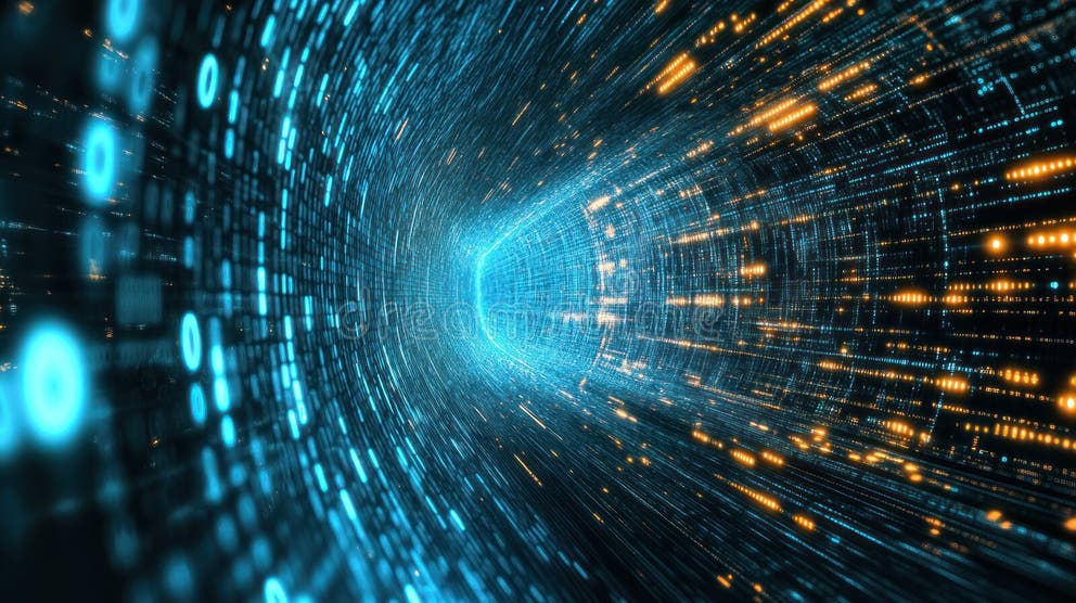 Digital Data Tunnel with Binary Code Flow Stock Illustration ...