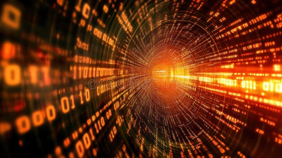 Binary Code Tunnel with Glowing Center Light Stock Illustration ...