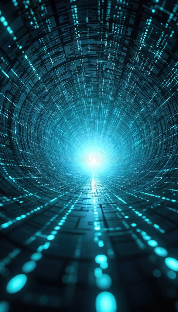 Digital Tunnel with Data Flow Representing Computer Technology. Matrix of Binary Code, Cyber ...