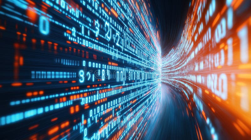 Digital Tunnel of Fast-moving Numerical Data. Virtual Network World Exploration. Visual ...