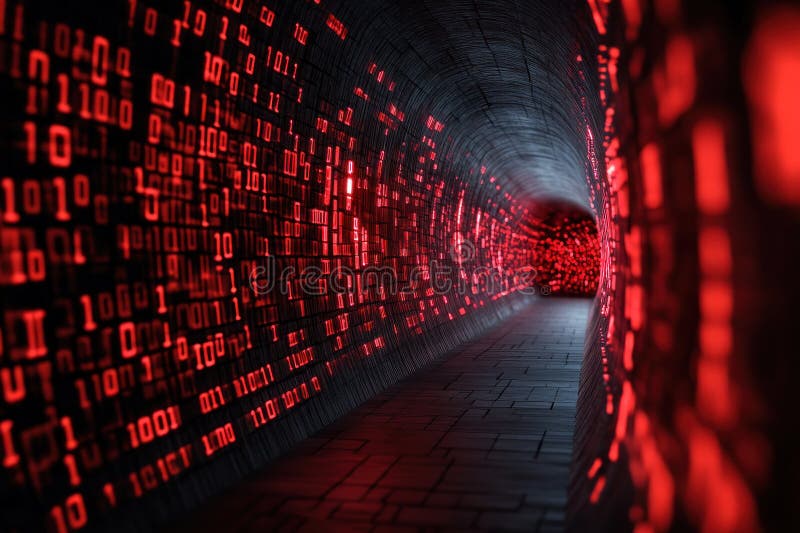 A Digital Tunnel Filled with Red Binary Code Creates Striking Visual ...