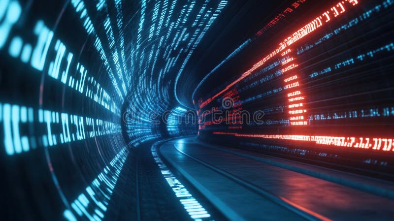 Digital Tunnel with Glowing Binary Code and Light Trails Stock Photo - Image of glowing, lines ...