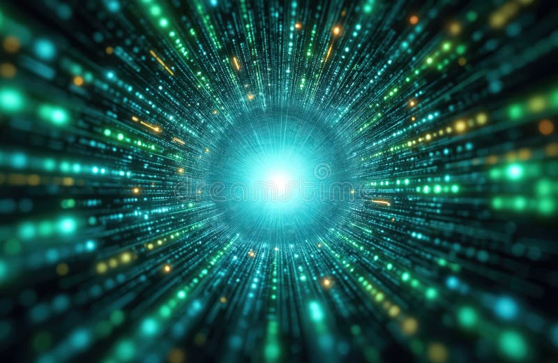 Digital Tunnel with Glowing Blue and Green Lights Speeds through Space ...