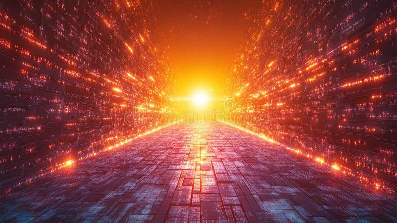 Digital Tunnel of Glowing Data Streams Stock Illustration ...