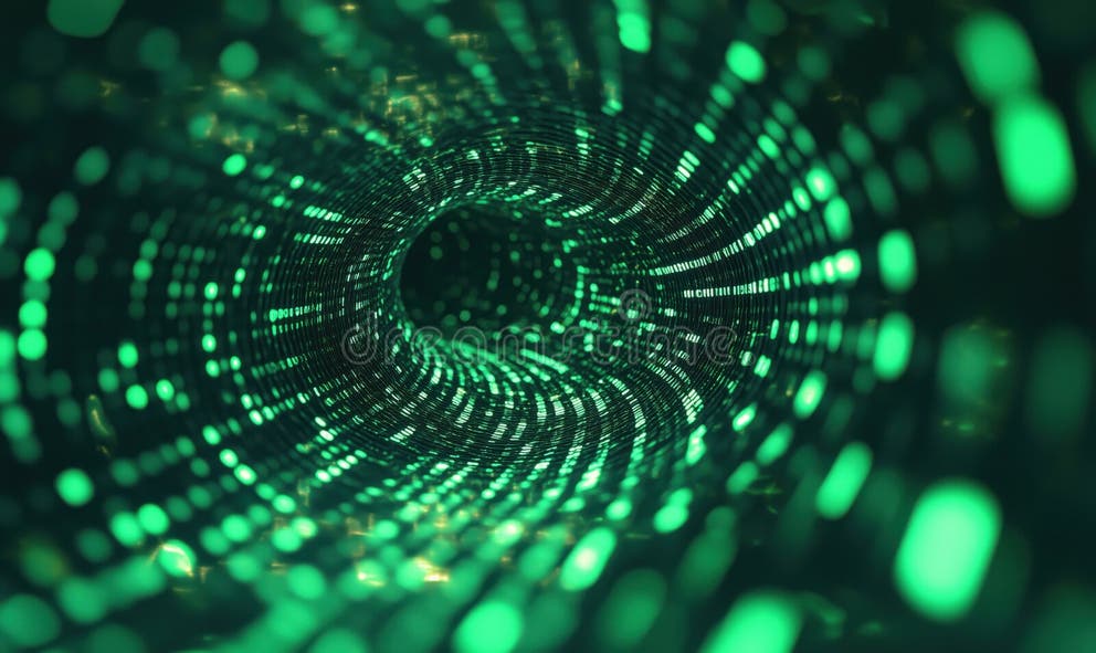 Digital Tunnel with Glowing Green Binary Code and Abstract Patterns Stock Image - Image of space ...