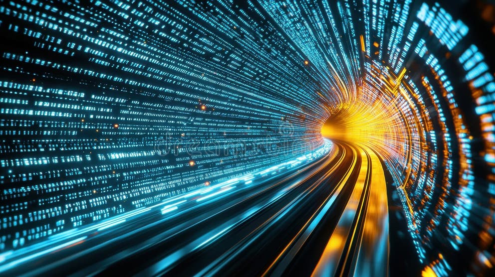 Light Trails and a Futuristic Abstract Neon Background Digital Tunnel ...