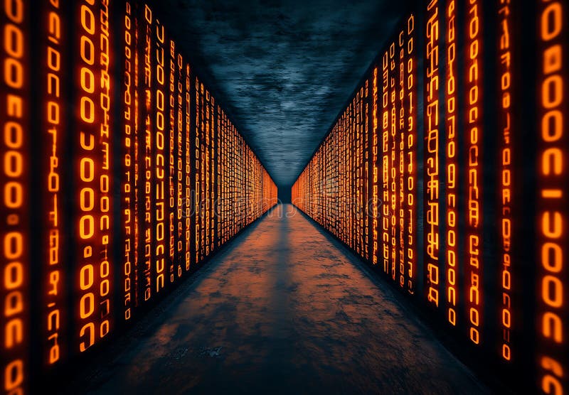 Digital Tunnel Glowing Orange Numbers Stock Illustration - Illustration ...