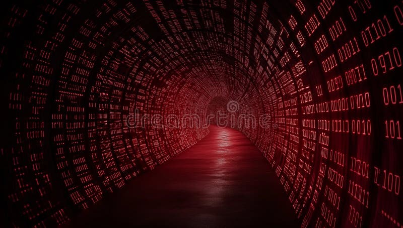 Digital Tunnel with Glowing Red Binary Code Creates Futuristic ...