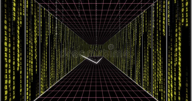 Digital Tunnel with Green Binary Code and Grid Lines, Animation of Data Flow Stock Video - Video ...
