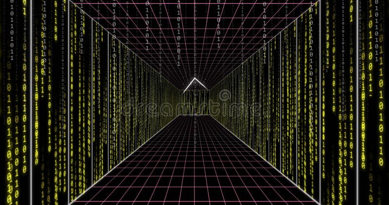 Digital Tunnel with Green Binary Code and Grid Lines, Image of Data ...