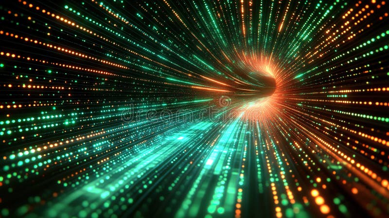 Digital Tunnel of Light with Data Stream Stock Illustration ...