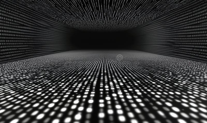 Digital Tunnel with Light Dots, Abstract Perspective, Black and White ...