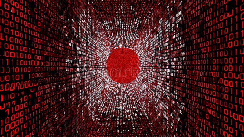 Digital Tunnel with Red Sphere and Binary Code, Representing Technology ...
