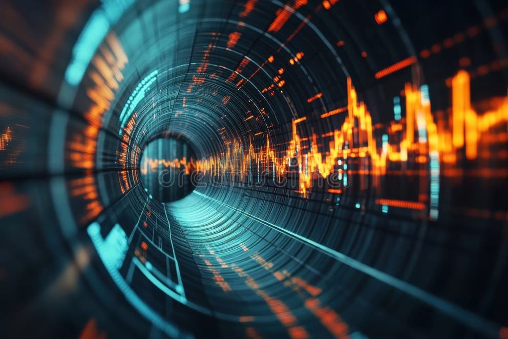 Digital Tunnel Showing Ascending Graphs and Data Flowing Stock Image ...