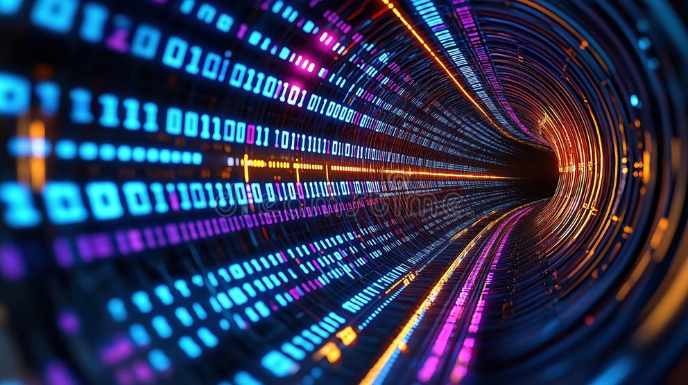 Digital Tunnel with Vivid Colors Flows through Binary Code Stock ...