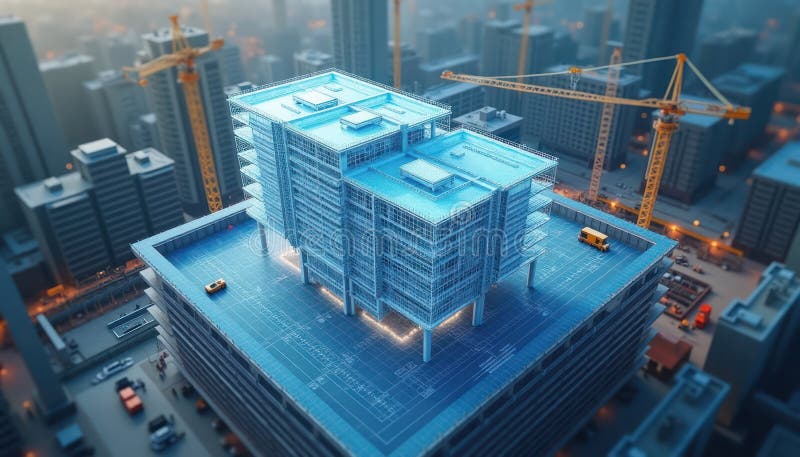 Digital Twin Construction Project Simulation. Modern Building Model on ...