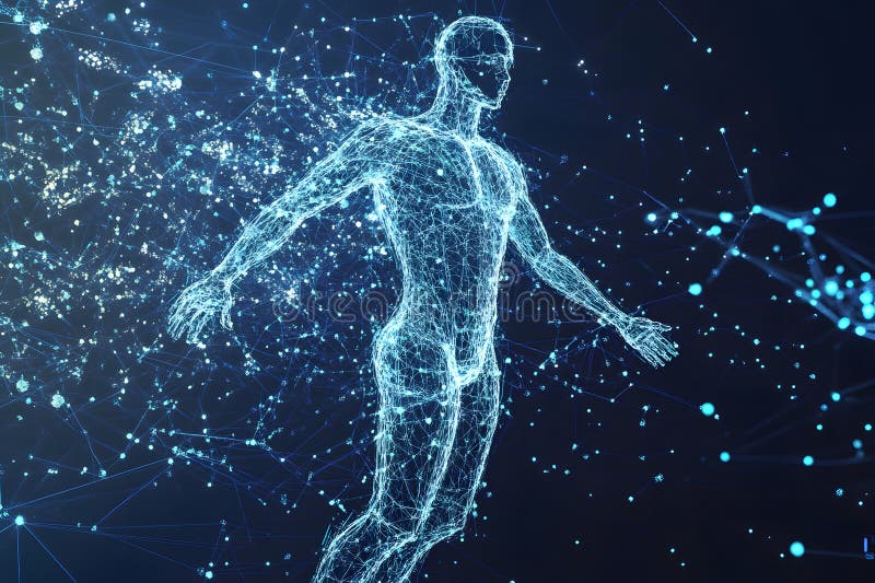 Digital Twin of Human Body in Motion, Tech-blue Wireframe Design ...