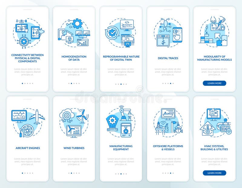 Digital Twin Onboarding Mobile App Page Screen Set Stock Vector Illustration Of Presentation
